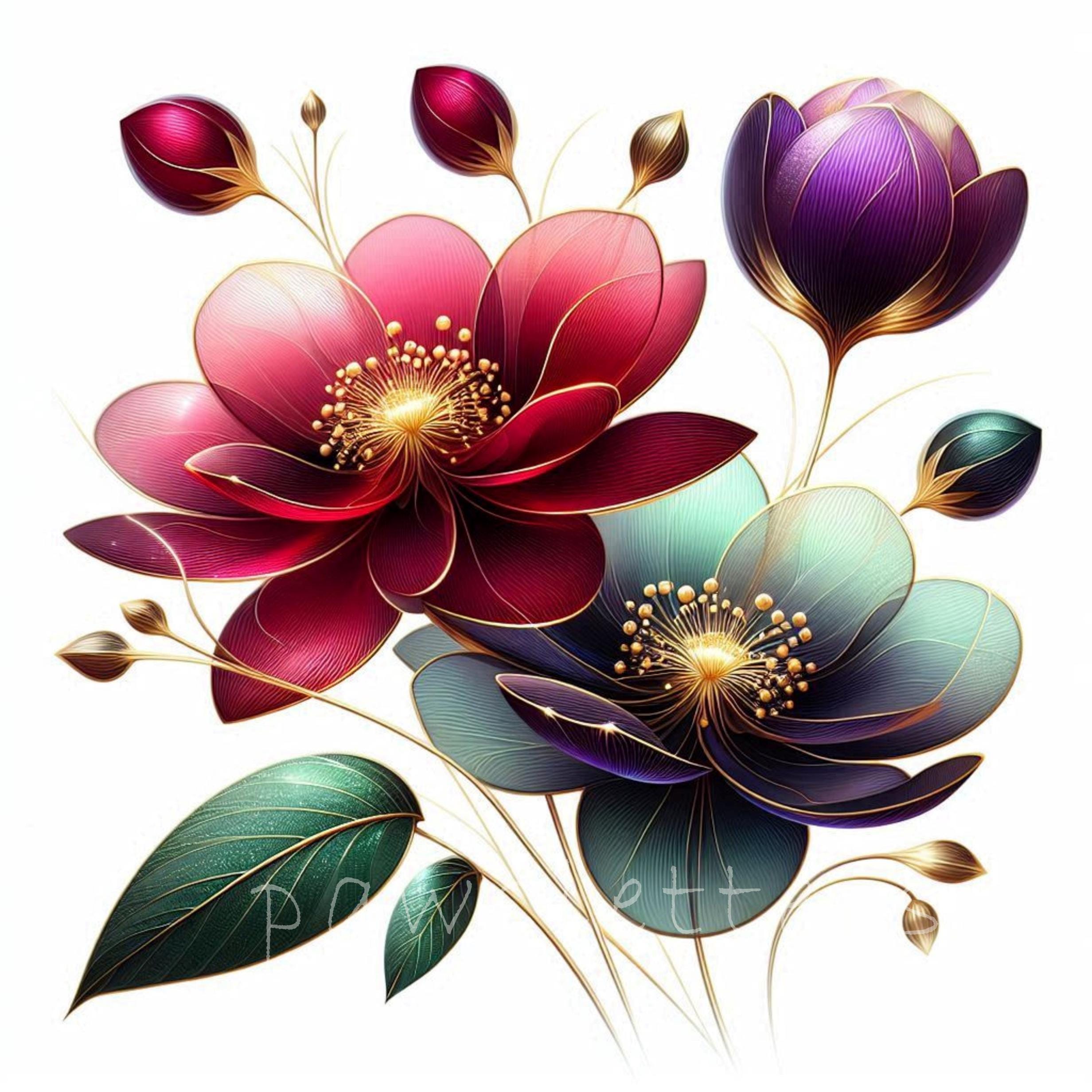 Berry Bliss Abstract Flowers Clipart | Set of 10 | High Quality 300 DPI ...