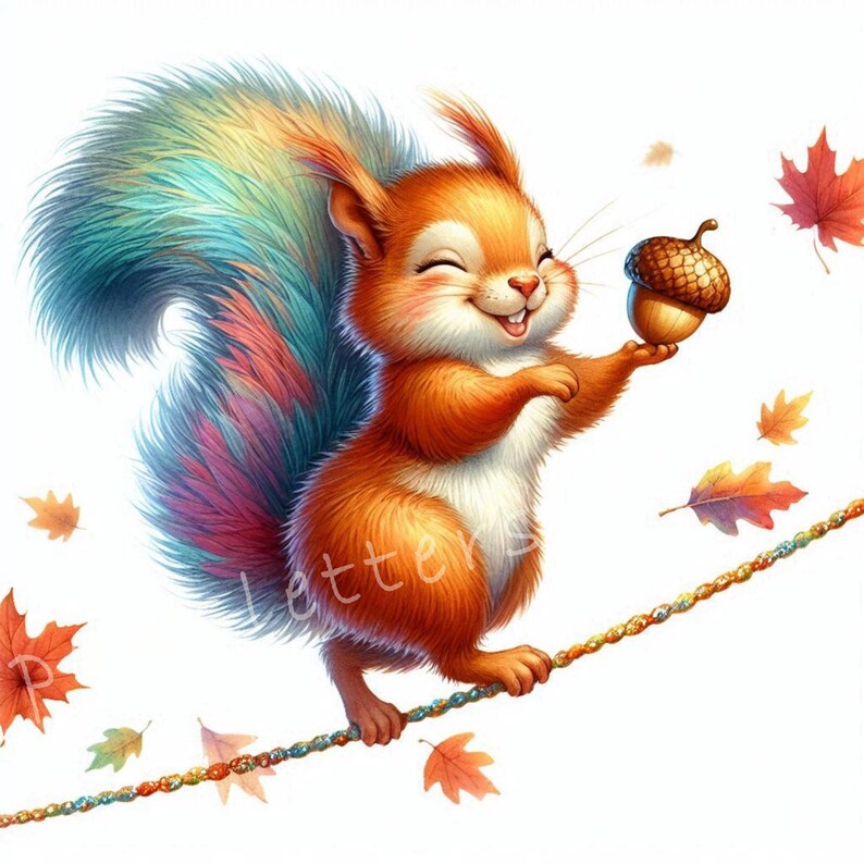 Autumn Squirrel Acrobat Clipart 10 High Res Watercolor Jpgs Cute Forest ...