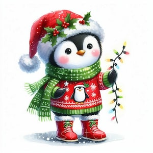 Christmas Penguin Clipart | Set of 10 | High Quality 300 DPI Jpegs ...