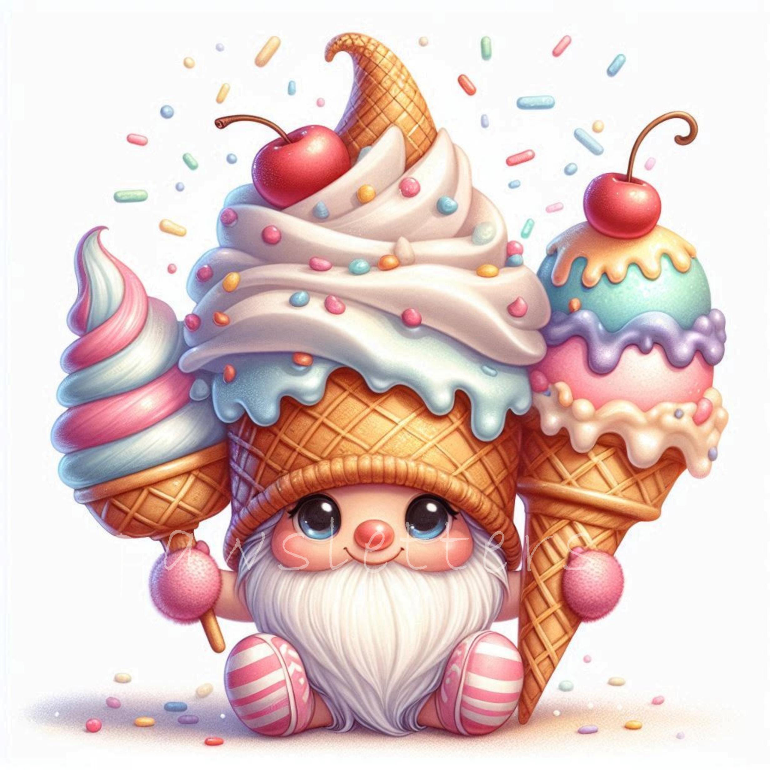 Ice Cream Gnome Clipart, 10 High Quality Jpgs, Watercolor Summer Gnome ...