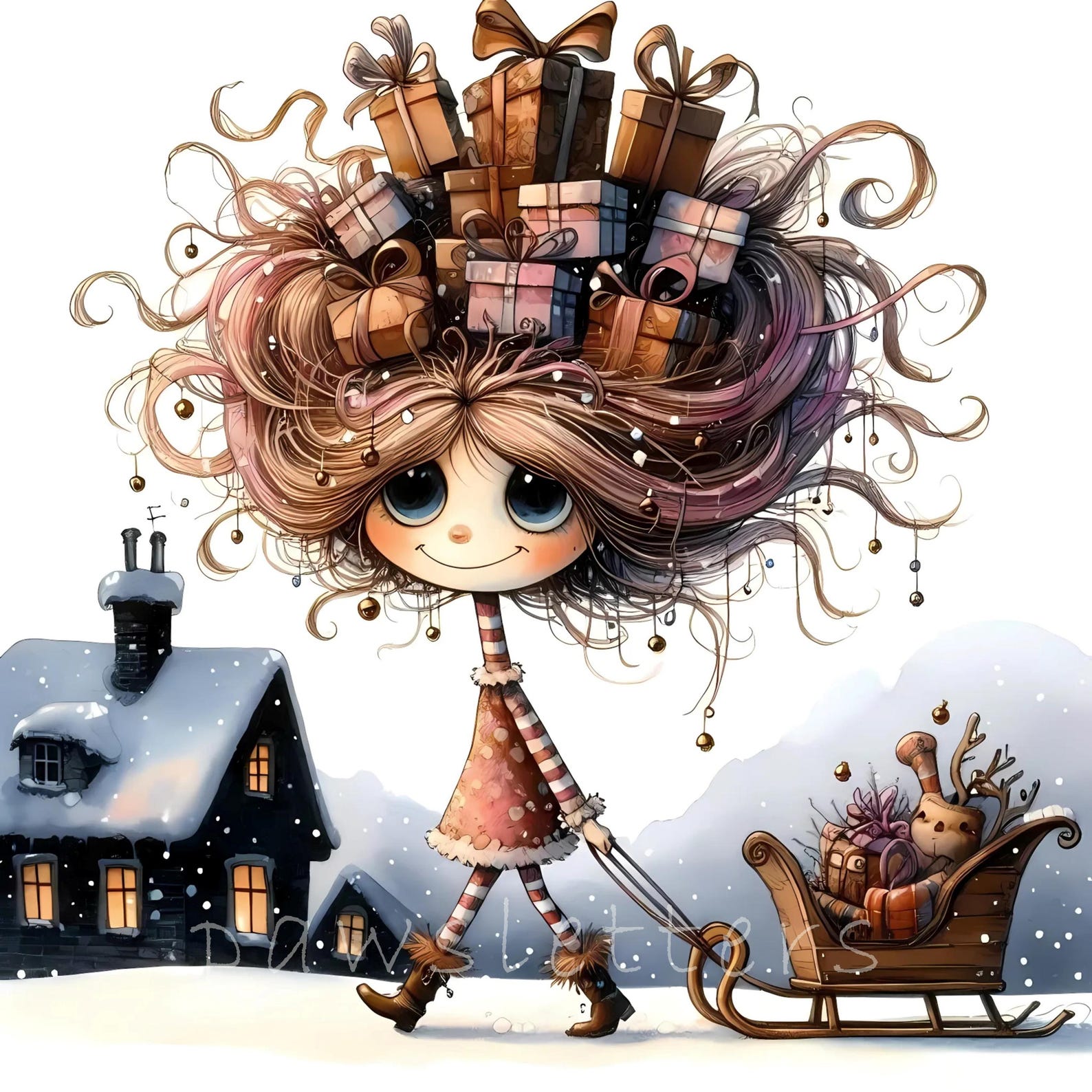 Quirky Christmas Bell Art 10 High Res Watercolor Jpgs Junk Journaling ...