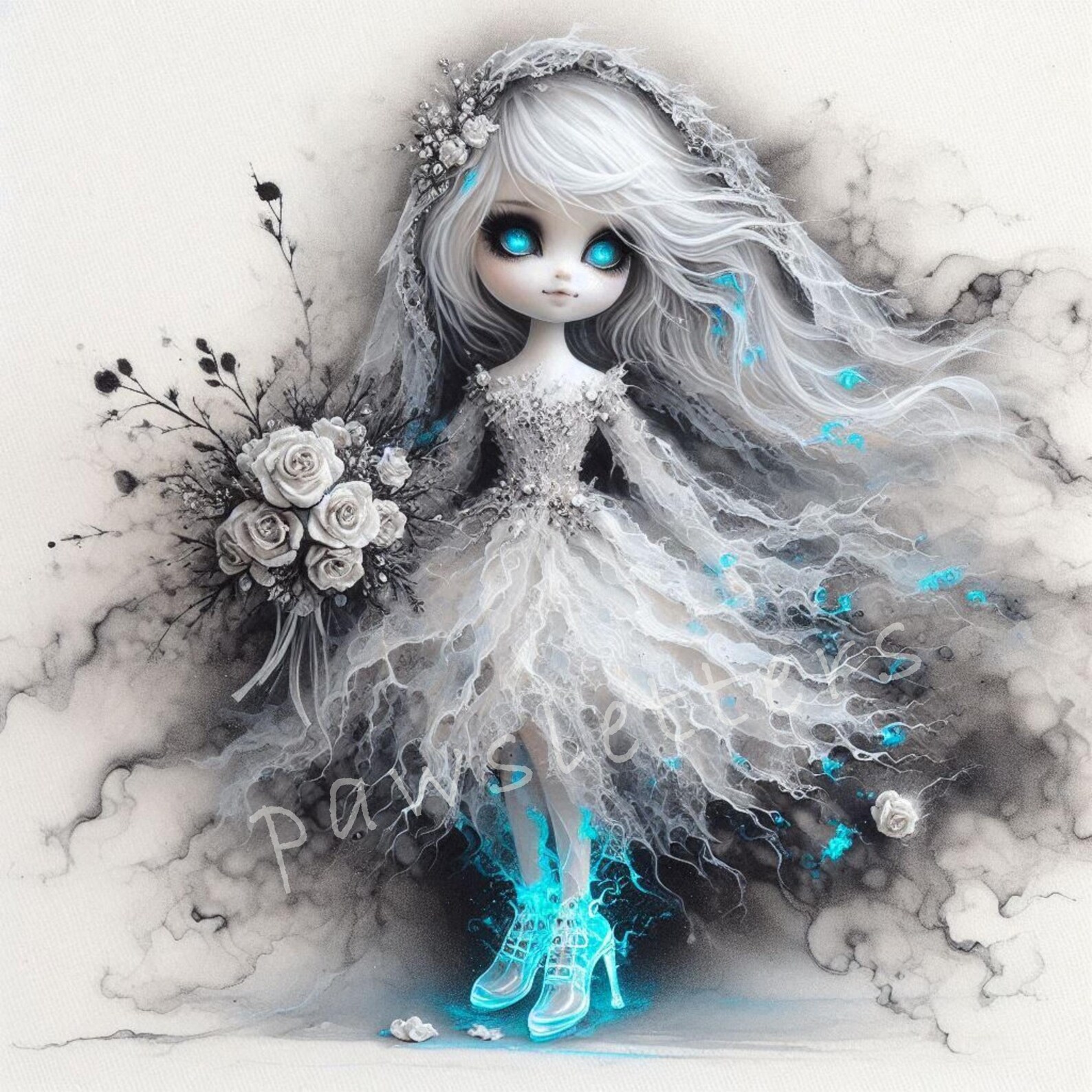 Ghost Bride Doll Clip Art 10 High Res Watercolor Jpgs for Junk Journal ...