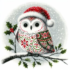 Merry Owl in a Santa Hat Clipart | Set of 10 | High Quality 300 DPI ...