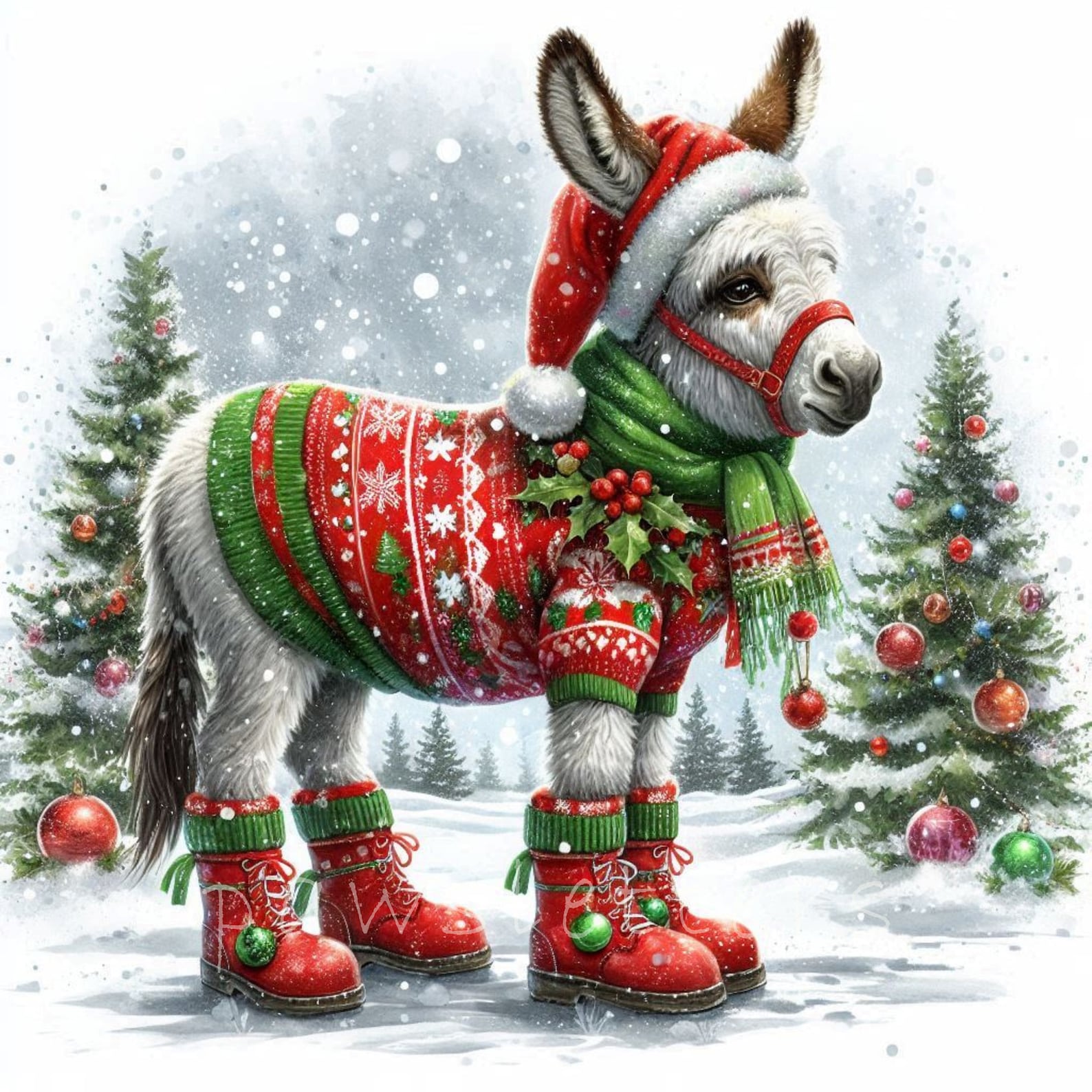 Christmas Donkeys Clipart Set of 10 High Quality 300 DPI Jpegs Digital ...