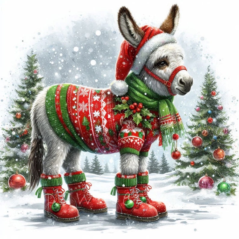 Christmas Donkeys Clipart | Set of 10 | High Quality 300 DPI Jpegs ...