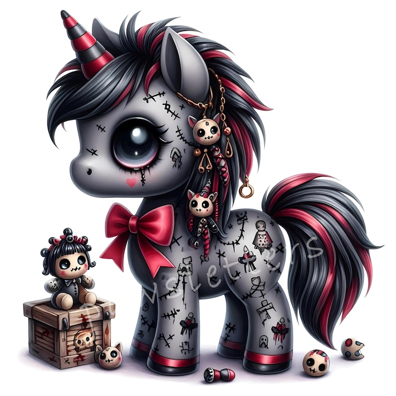 Cursed Doll Unicorn Clipart Bundle 10 High Res Jpgs, Watercolor Cute ...