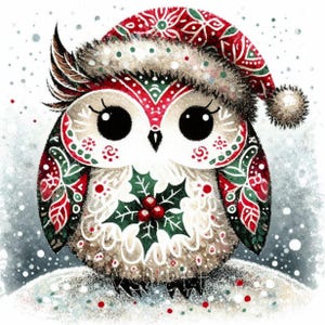 Merry Owl in a Santa Hat Clipart | Set of 10 | High Quality 300 DPI ...