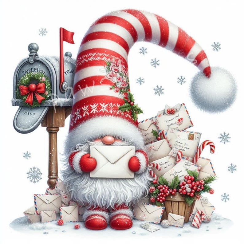 North Pole Mail Gnomes Clipart 10 High Res Watercolor Jpgs for Junk ...