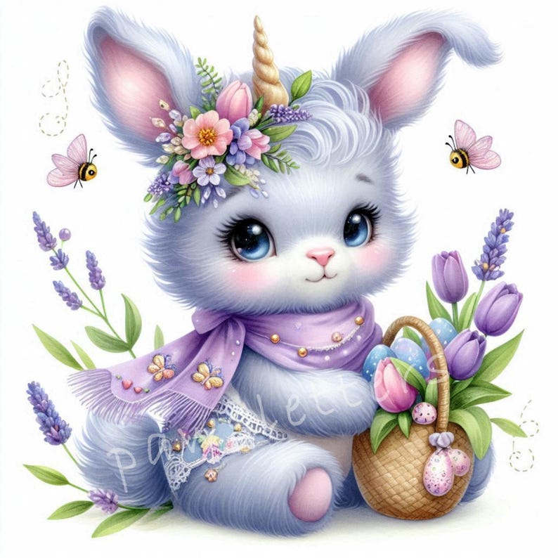 Bunny Unicorn Clipart, 10 Cute Animal JPG, High Quality 300 DPI, Easter ...