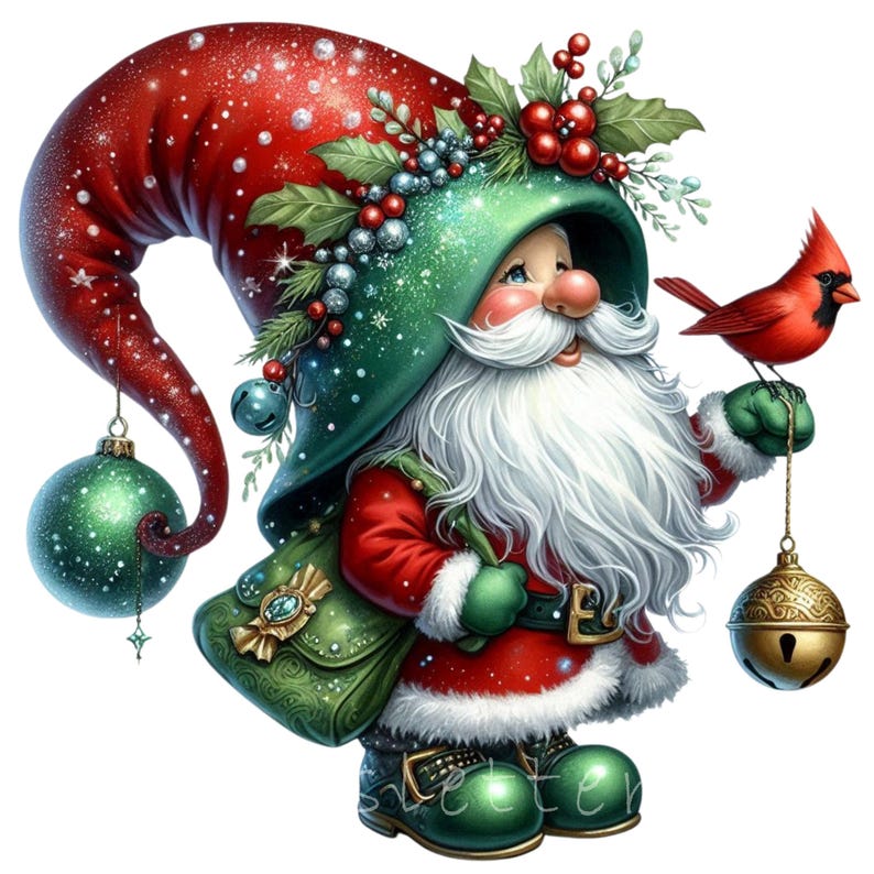 Festive Christmas Gnome Clipart, 10 High Res Watercolor Jpgs for Junk ...