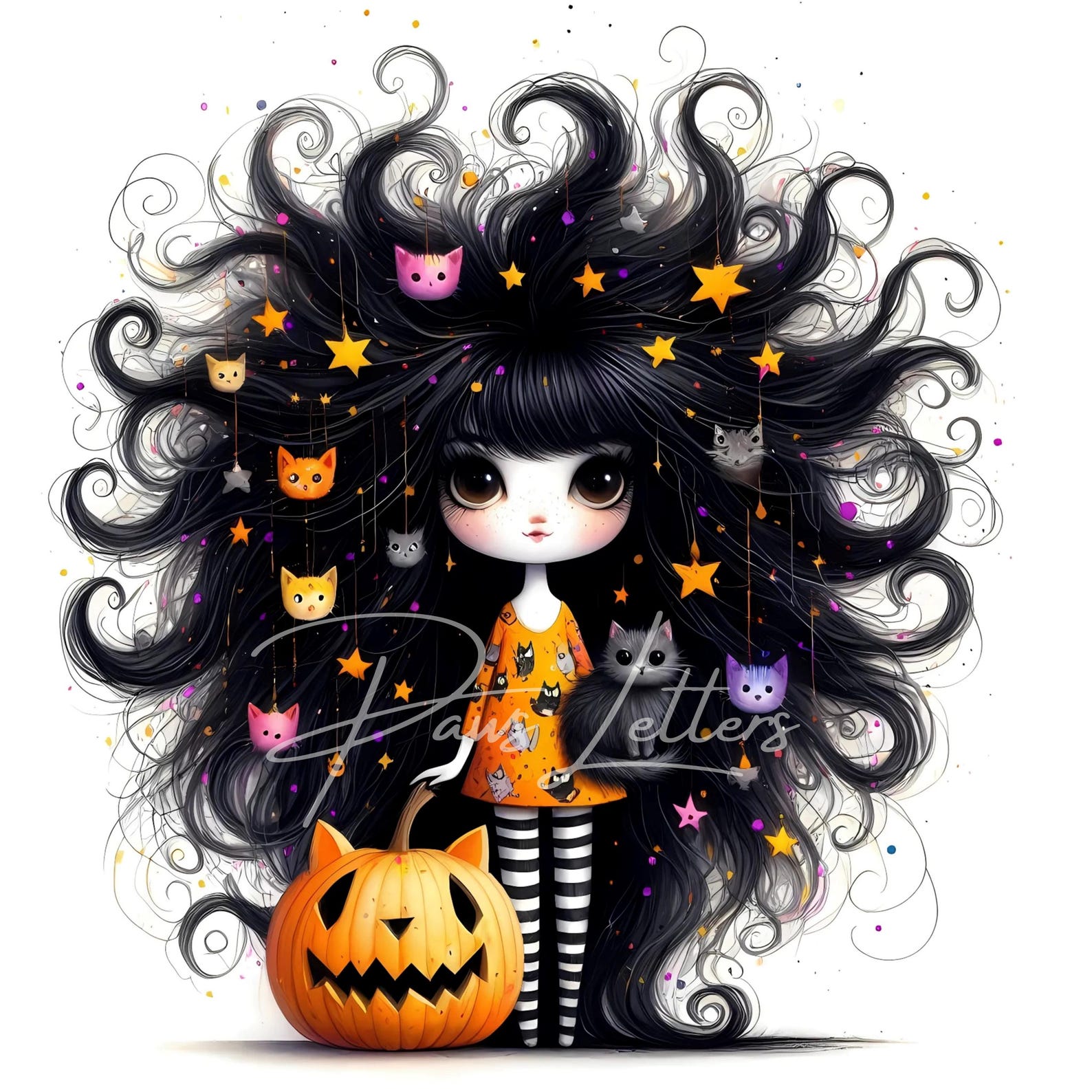 Midnight Cat Enchantress Clipart | Spooky Black Cat & Witch Jpgs ...