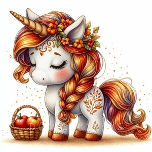 Hello Autumn Harvest Unicorn Clipart | Set of 10 | High Quality 300 DPI ...