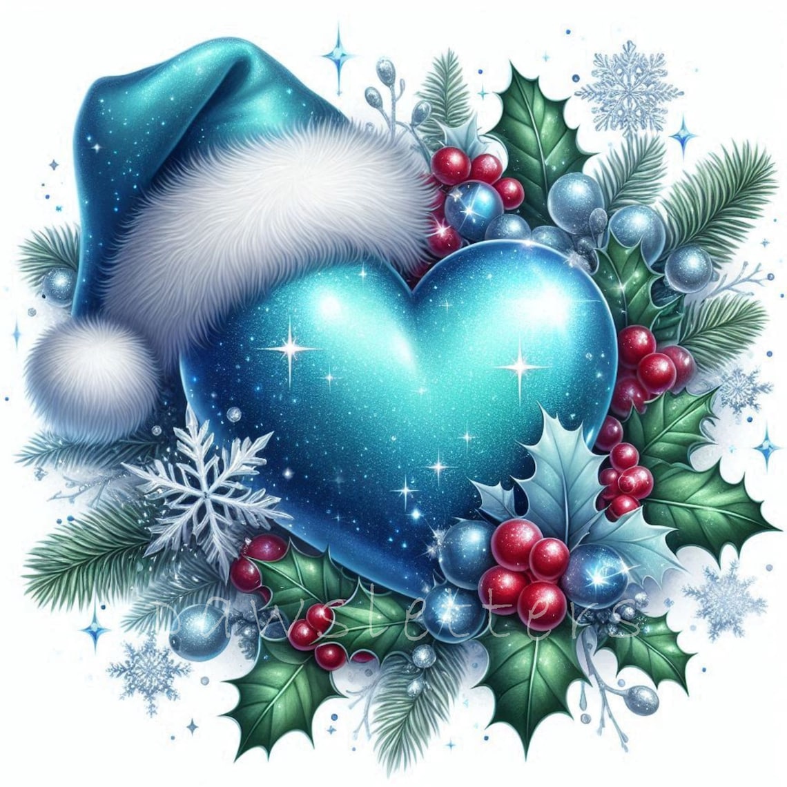 Winter Christmas Blue Hearts Clipart Set of 10 High Quality 300 DPI ...