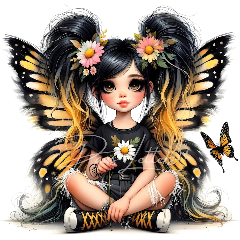 12 JPG Girl Butterfly Clipart, Whimsical Ephemera, Fantasy Junk Journal ...