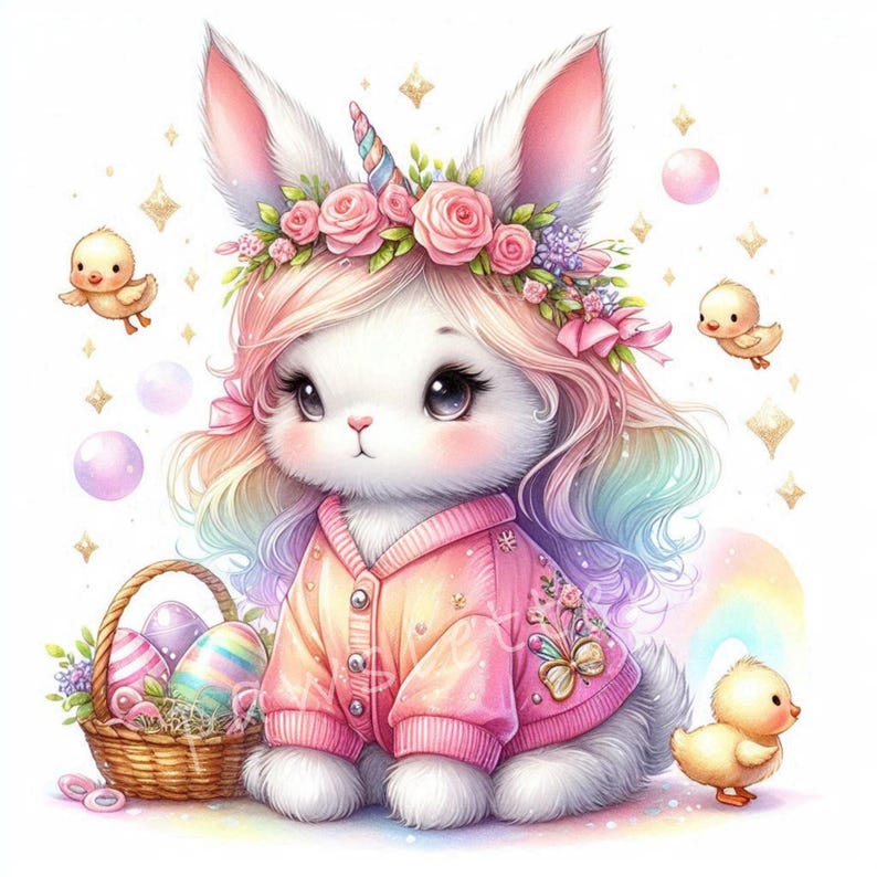 Bunny Unicorn Clipart, 10 Cute Animal JPG, High Quality 300 DPI, Easter ...