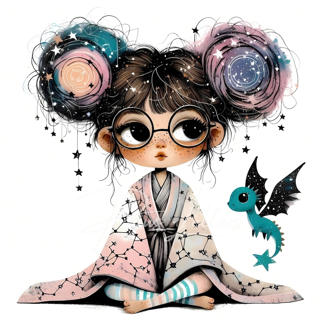 Quirky Girl and Dragon Clip Art 10 High Res Watercolor Jpgs Junk ...