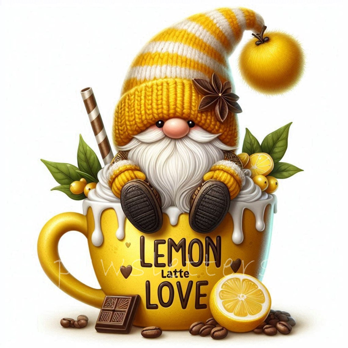Lemon Coffee Lover Gnome Clipart Set of 10 High Quality 300 DPI Jpegs ...