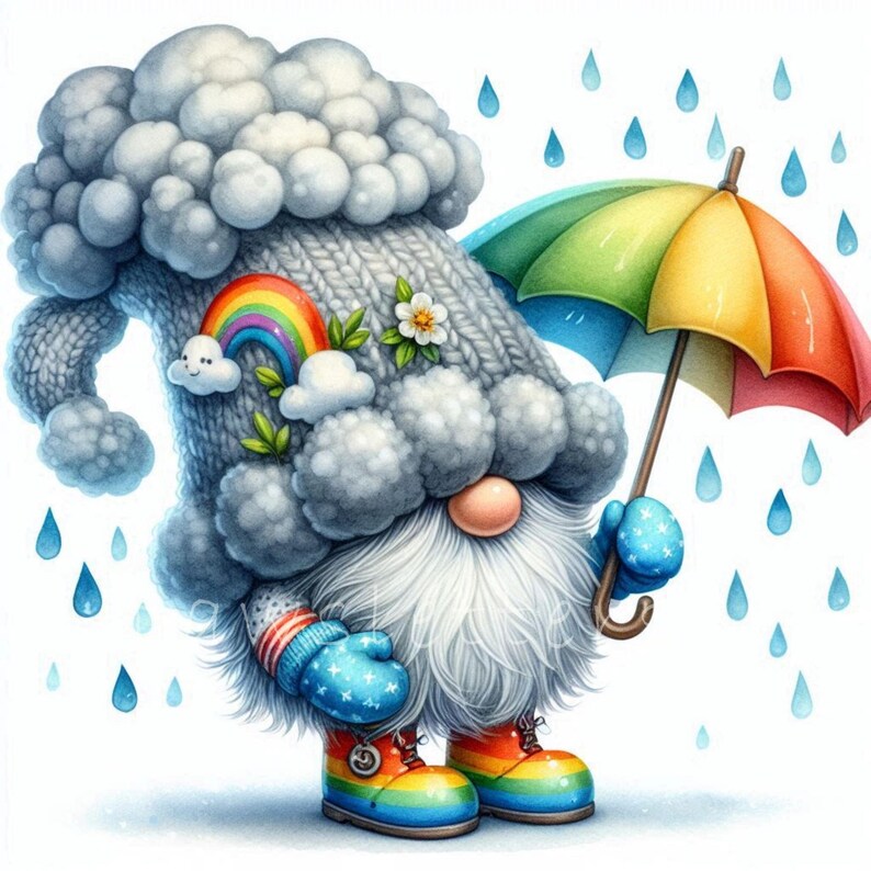 Rainy Day Gnome Clipart | Set of 10 | High Quality 300 DPI Jpegs | Cute ...