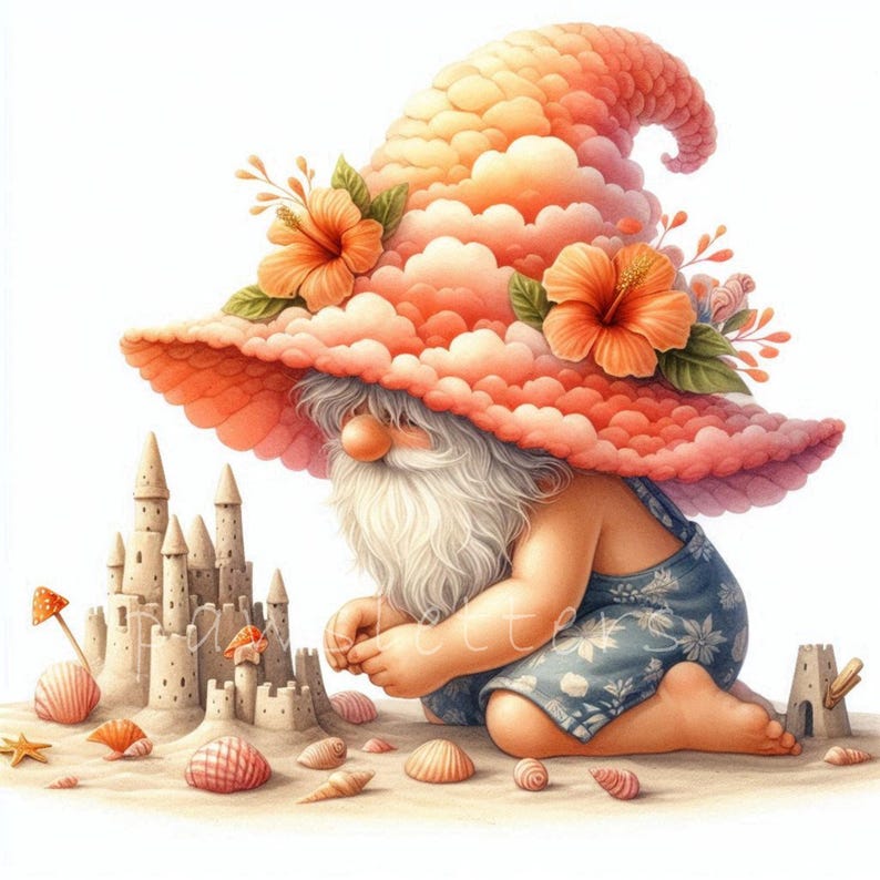 Tropical Sunset Gnome Clipart, 10 High Quality Jpgs, Watercolor Summer ...