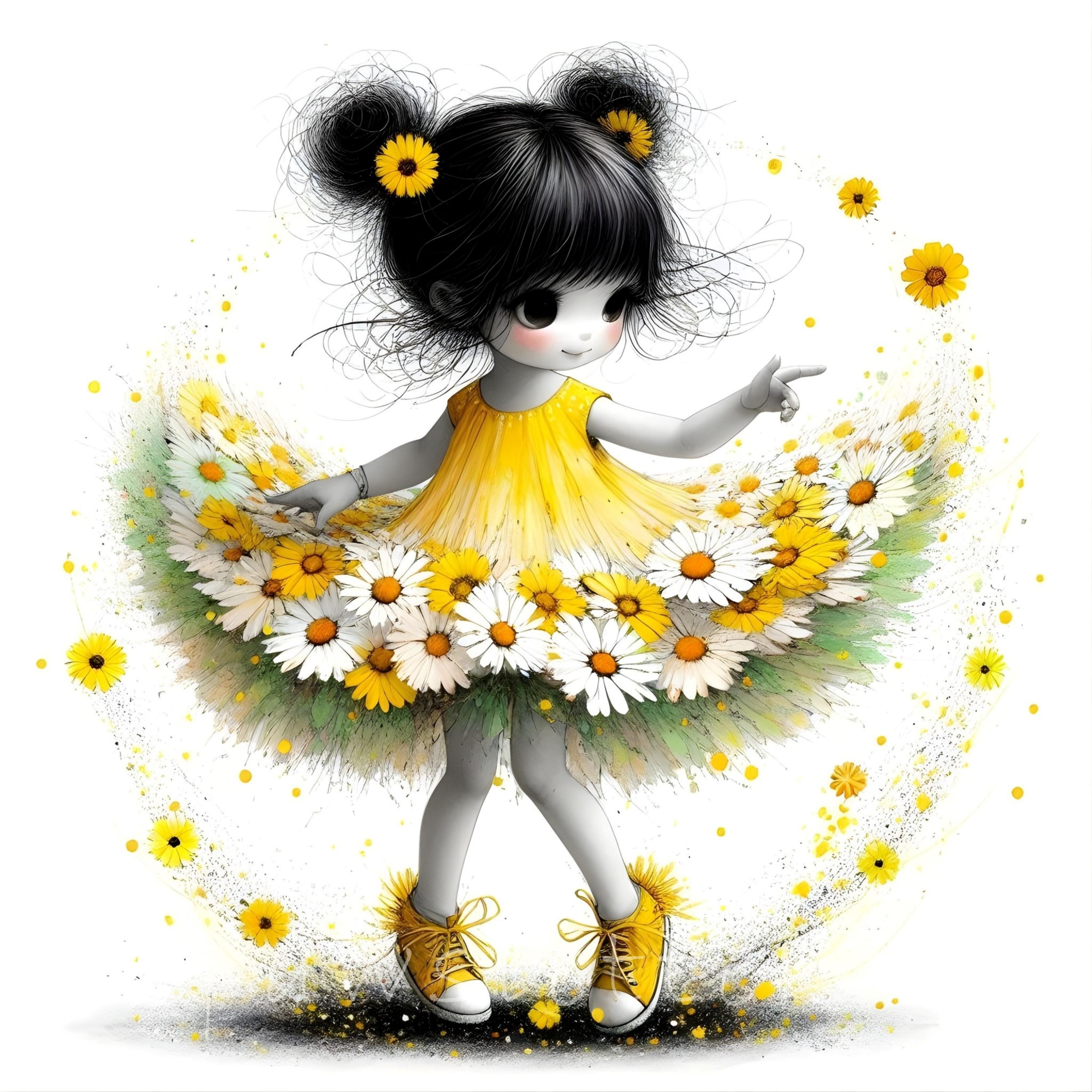 Girl & Flower Clipart: Watercolour Blooming Flowers, Spring Garden ...