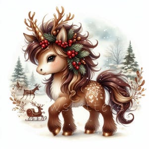 Christmas Reindeer Unicorn Clipart 10 High Res Watercolor Jpgs for Junk ...