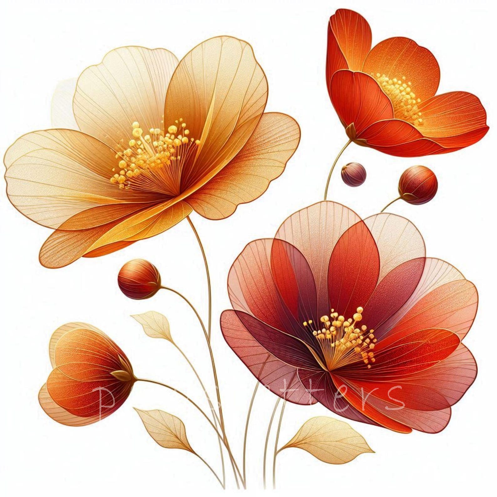 Autumn Splendor Abstract Flowers Clipart Set of 10 High Quality 300 DPI ...