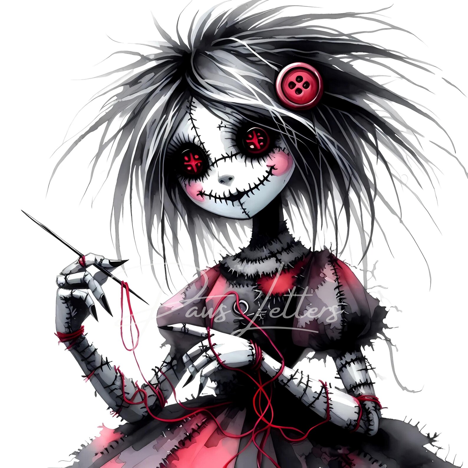 10 JPG Cursed Stitch Doll Clipart, Gothic Dolls Paper Craft, Spooky ...