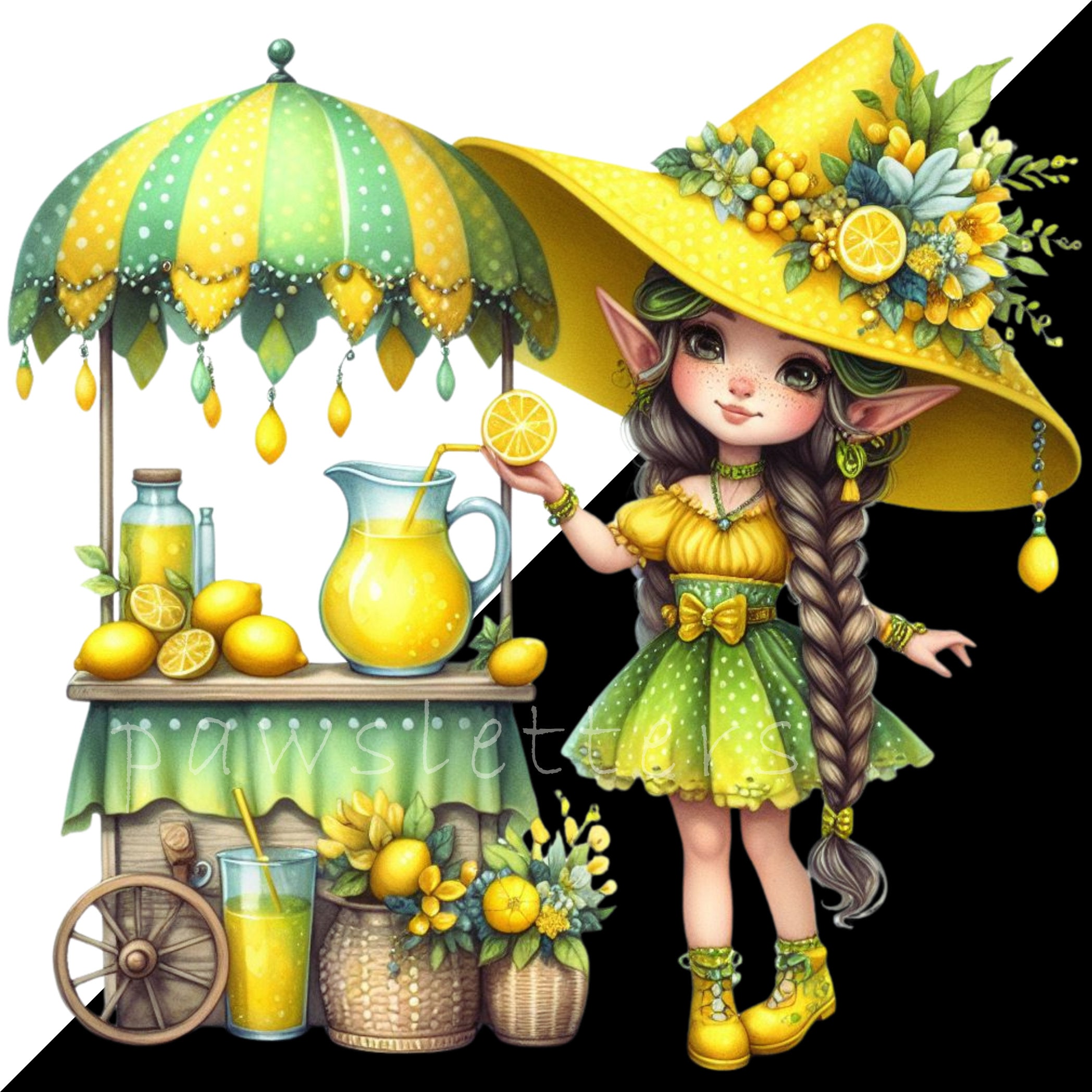 Summer Elves Bundle Clipart, Girl Clipart, 12 PNG Lemon Elf Watercolor ...