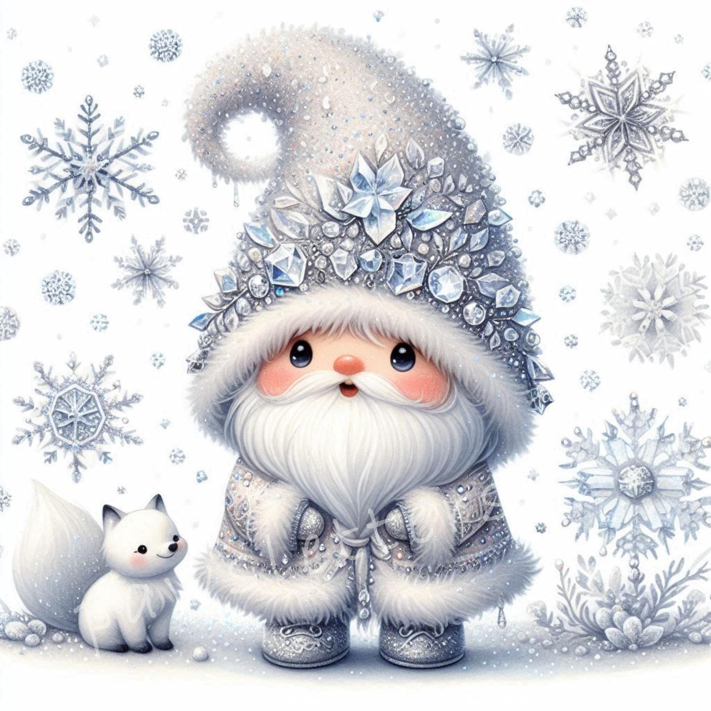 Crystal Snowflake Gnomes Clipart 10 High Res Watercolor Jpgs Holiday ...