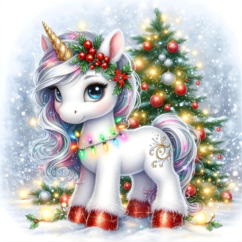 Festive Christmas Unicorn Clipart | Set of 10 | High Quality 300 DPI ...