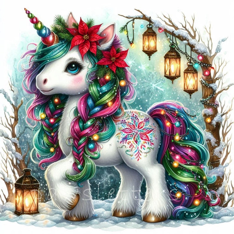 Christmas Unicorn Clipart Set of 10 High Quality 300 DPI Jpegs Holiday ...