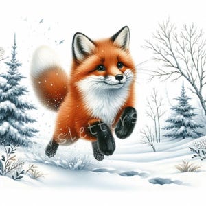 Winter Wonderland Fox Clip Art 10 High Res Watercolor Jpgs Christmas ...