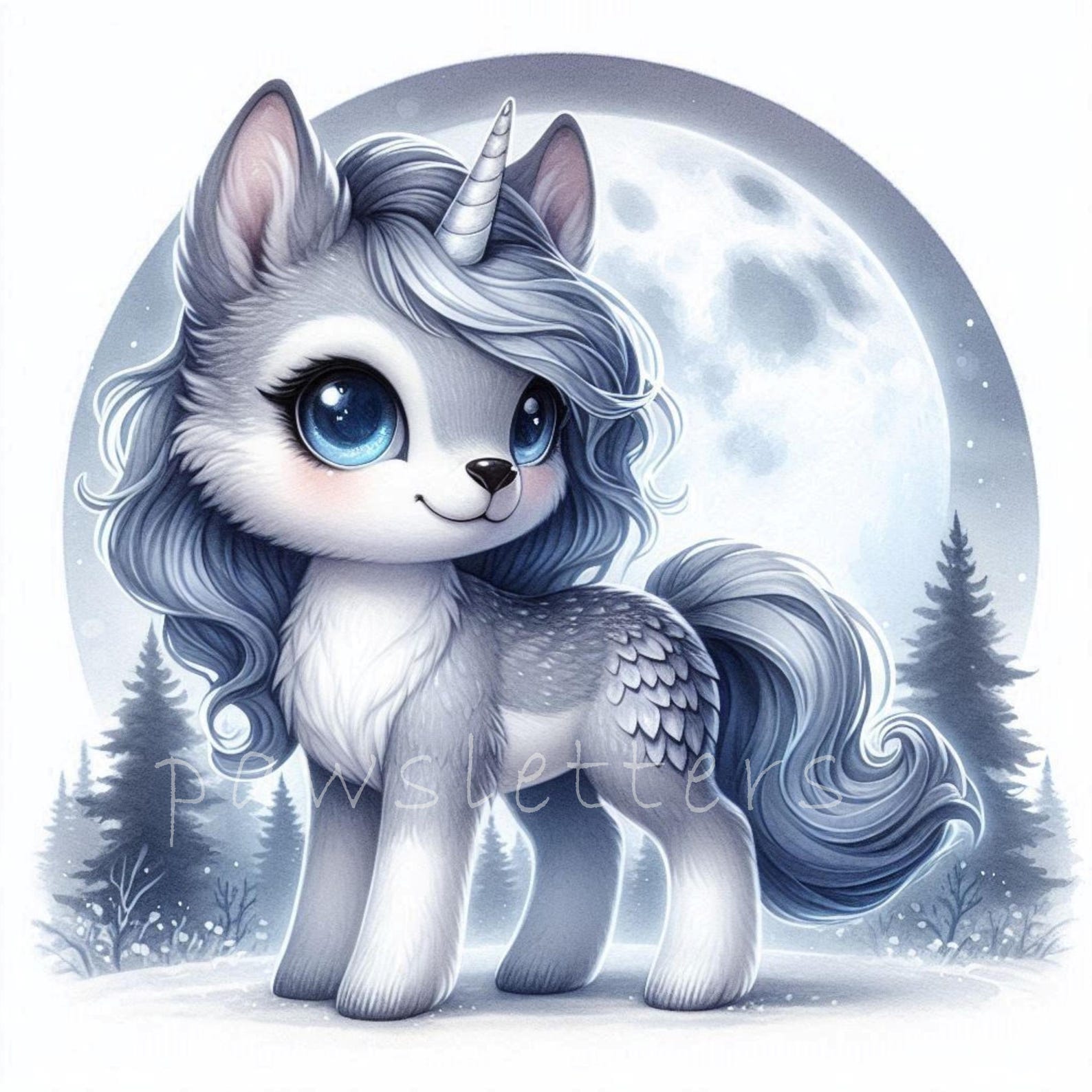 Lunar Wolf Unicorn Clipart, 10 Cute Animal JPG, High Quality 300 DPI ...
