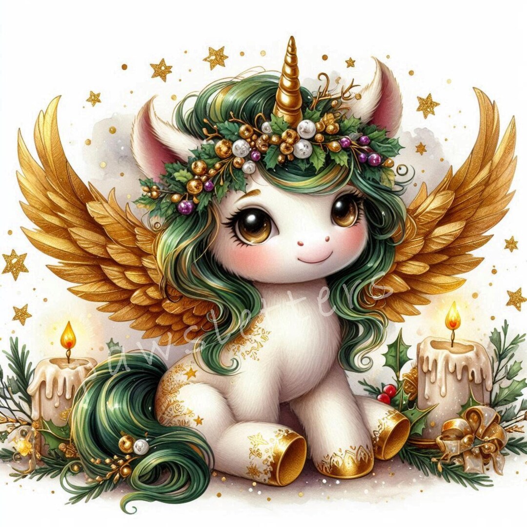 Yuletide Spirit Unicorn Clipart 10 High Res Watercolor Jpgs, Junk ...