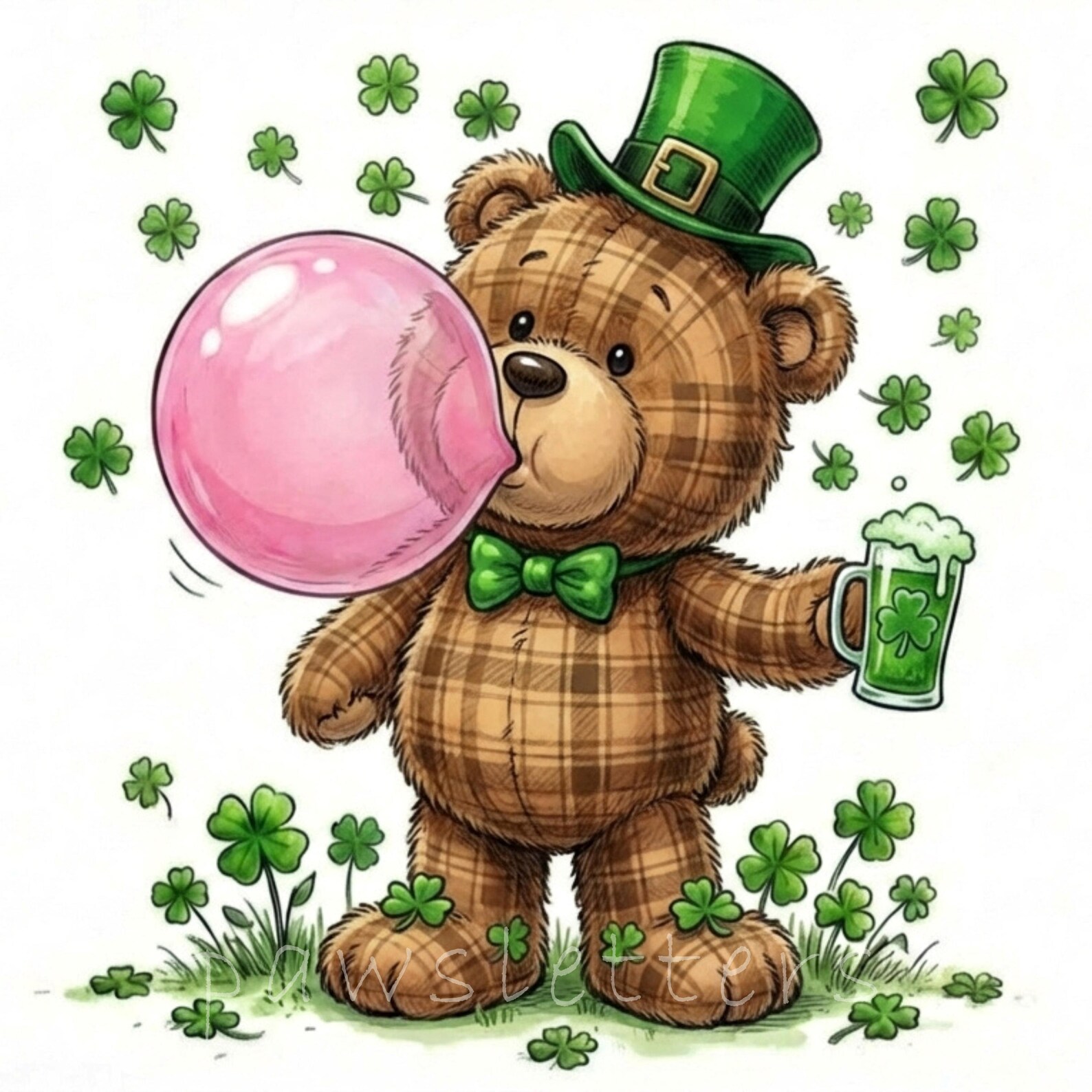 20 St. Patrick Teddy Bear Clipart - Whimsical Teddy Bear With Shamrocks ...