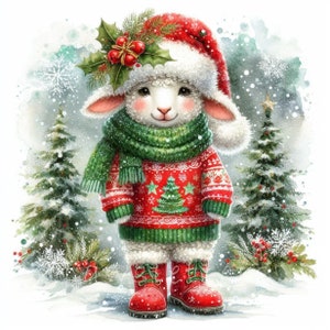 Christmas Sheep Clipart | Set of 10 | High Quality 300 DPI Jpegs ...