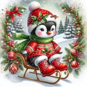 Christmas Penguin Clipart | Set of 10 | High Quality 300 DPI Jpegs ...
