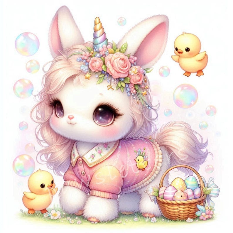 Bunny Unicorn Clipart, 10 Cute Animal JPG, High Quality 300 DPI, Easter ...