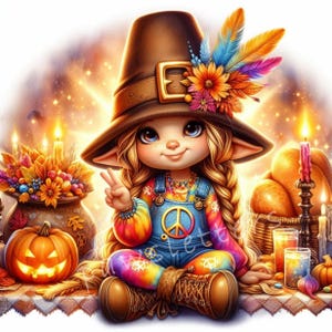 Thanksgiving Gnomes Clipart 10 High Res Watercolor Jpgs Peace Gnome Art ...