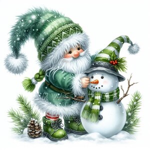 Frosted Pine Winter Gnomes Clip Art 10 High Res Watercolor Jpgs for ...