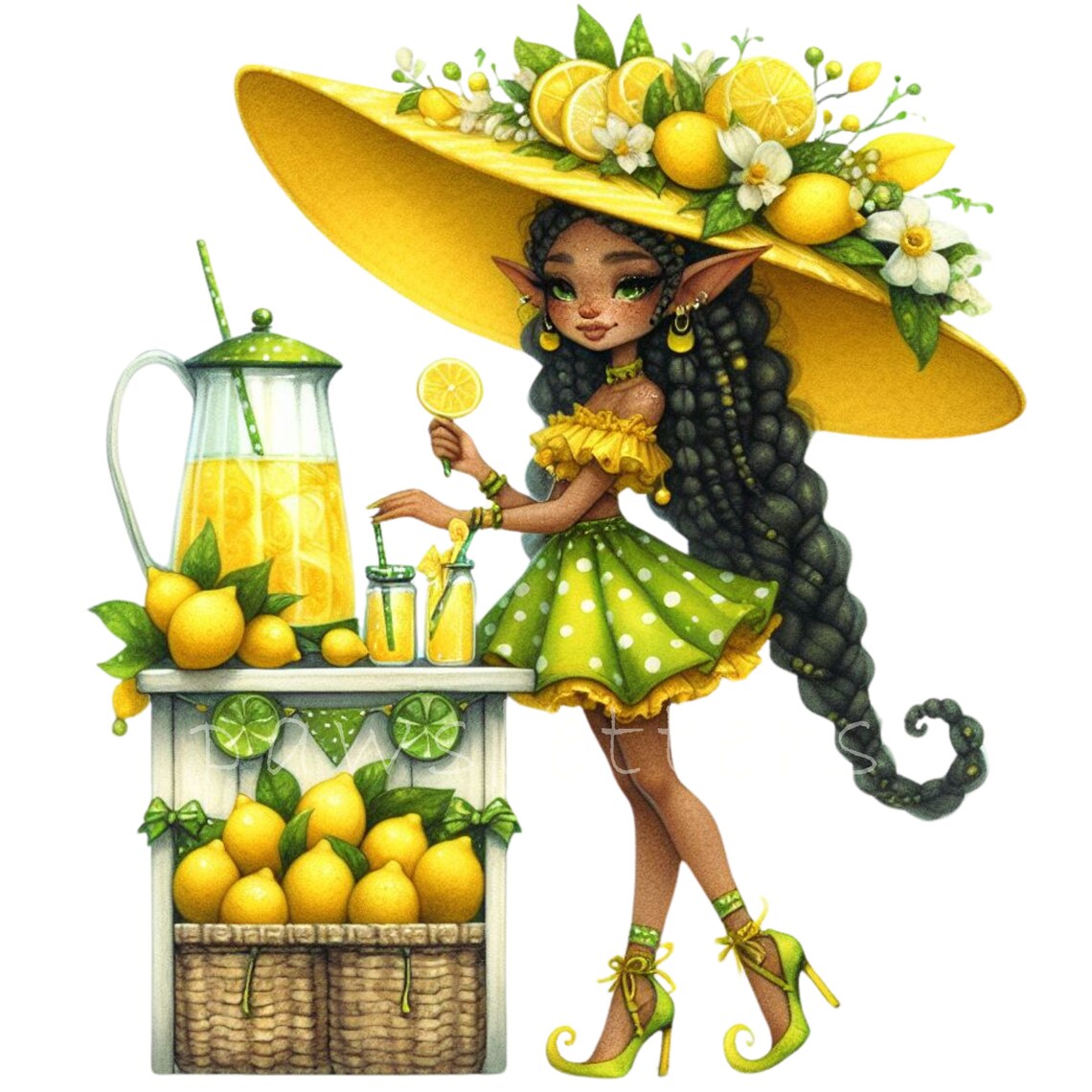 Summer Elves Bundle Clipart, Girl Clipart, 12 PNG Lemon Elf Watercolor ...