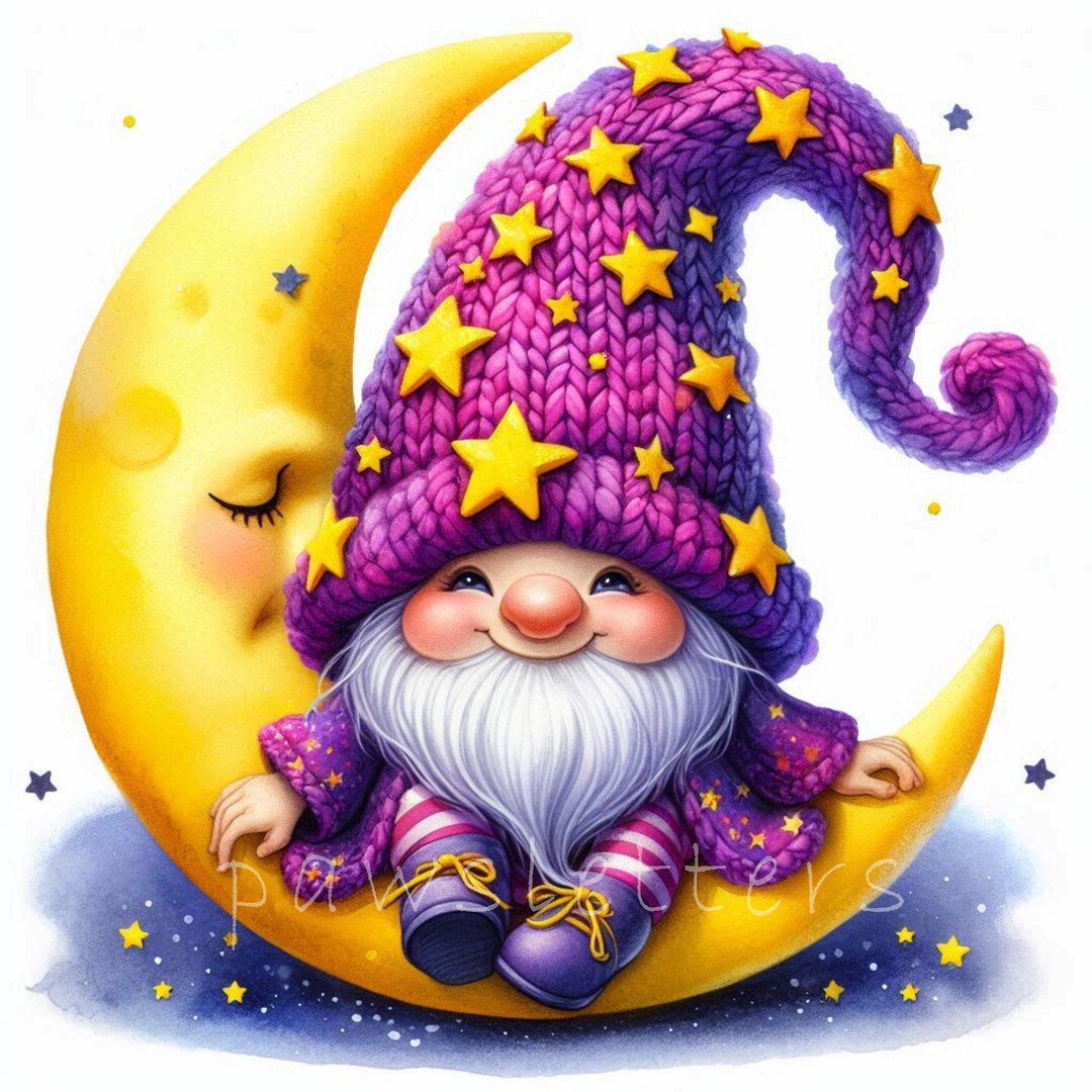 Starry Night Moon Gnome | Set of 10 | High Quality 300 DPI Jpegs ...