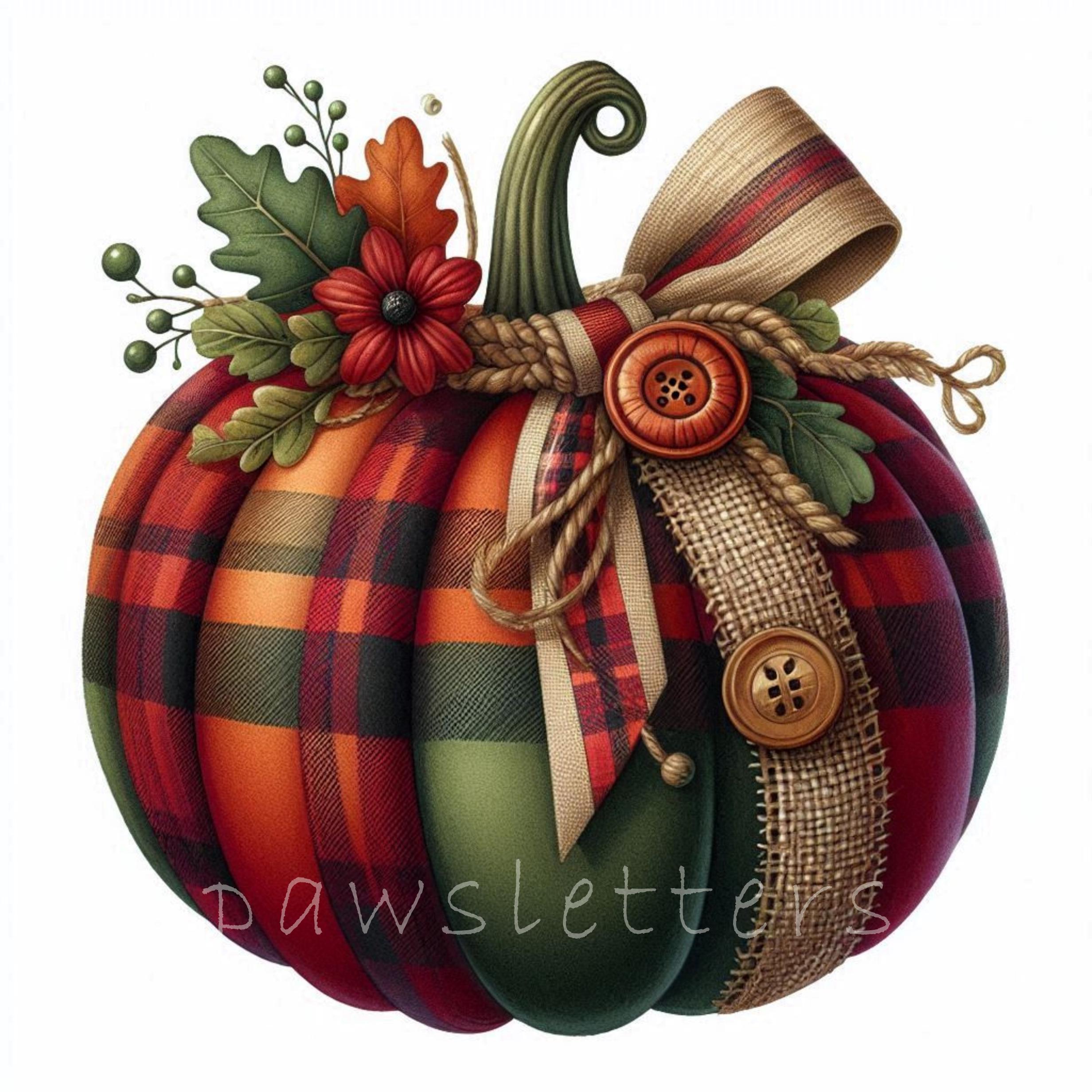 Plaid Pumpkin Clipart Set of 10 High Quality 300 DPI Jpegs Cottagecore ...