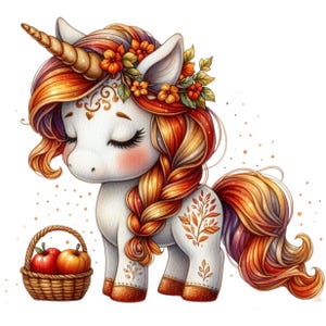 Hello Autumn Harvest Unicorn Clipart | Set of 10 Pngs | Baby Unicorn ...