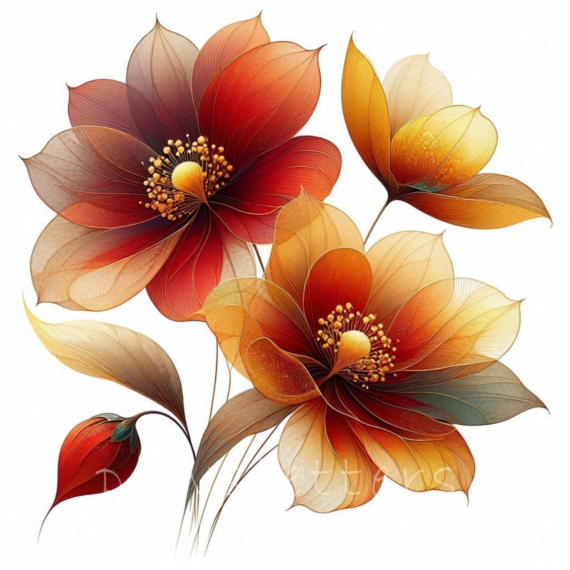 Autumn Splendor Abstract Flowers Clipart Set of 10 High Quality 300 DPI ...
