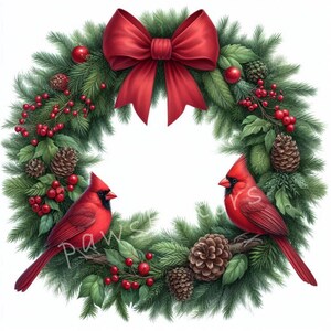 Christmas Wreath With Cardinals Clipart 10 High Res Watercolor Jpgs ...