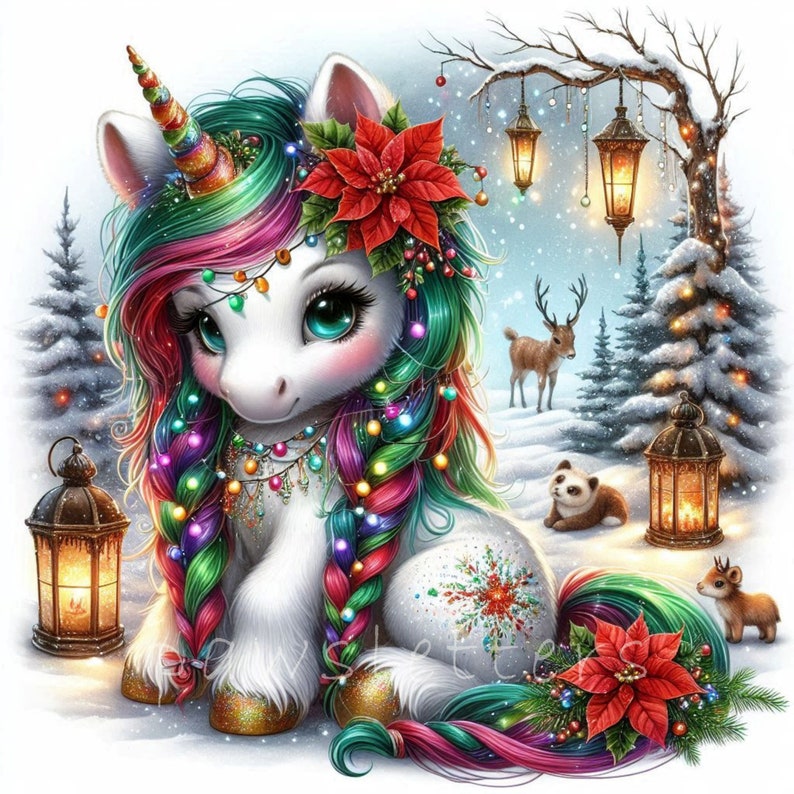 Christmas Unicorn Clipart Set of 10 High Quality 300 DPI Jpegs Holiday ...