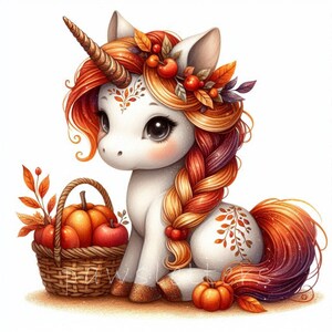 Hello Autumn Harvest Unicorn Clipart | Set of 10 | High Quality 300 DPI ...