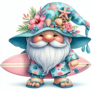Summer Surfer Gnome | Set of 10 | High Quality 300 DPI Jpegs | Tropical ...
