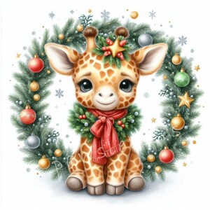 Christmas Giraffe Clipart 10 High Res Watercolor Jpgs Winter Animals ...